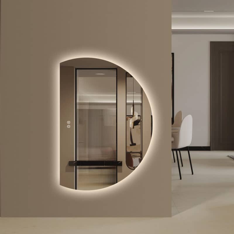 Left Cut Moon LED Mirror 91cm x 130cm Frameless Backlit Wall Mirror ...