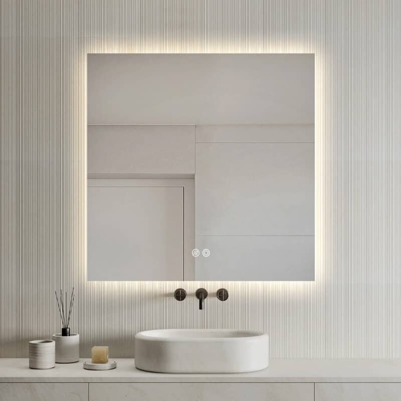 Square LED Bathroom Mirror 60cm x 60cm Frameless Backlit Straight ...