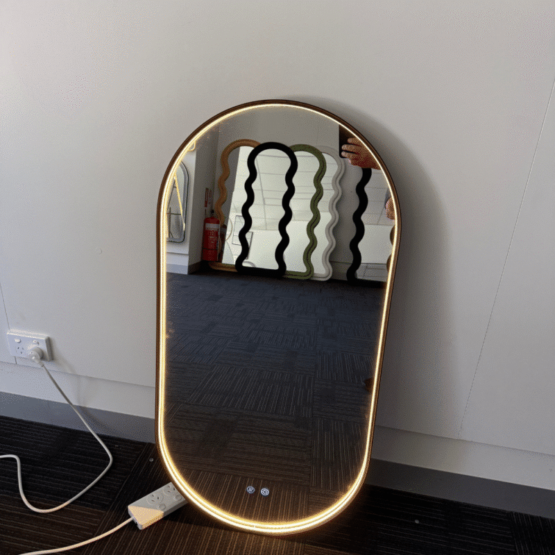 Oval LED Bathroom Mirror 50cm x 100cm Frontlit Black Frame Defogger ...